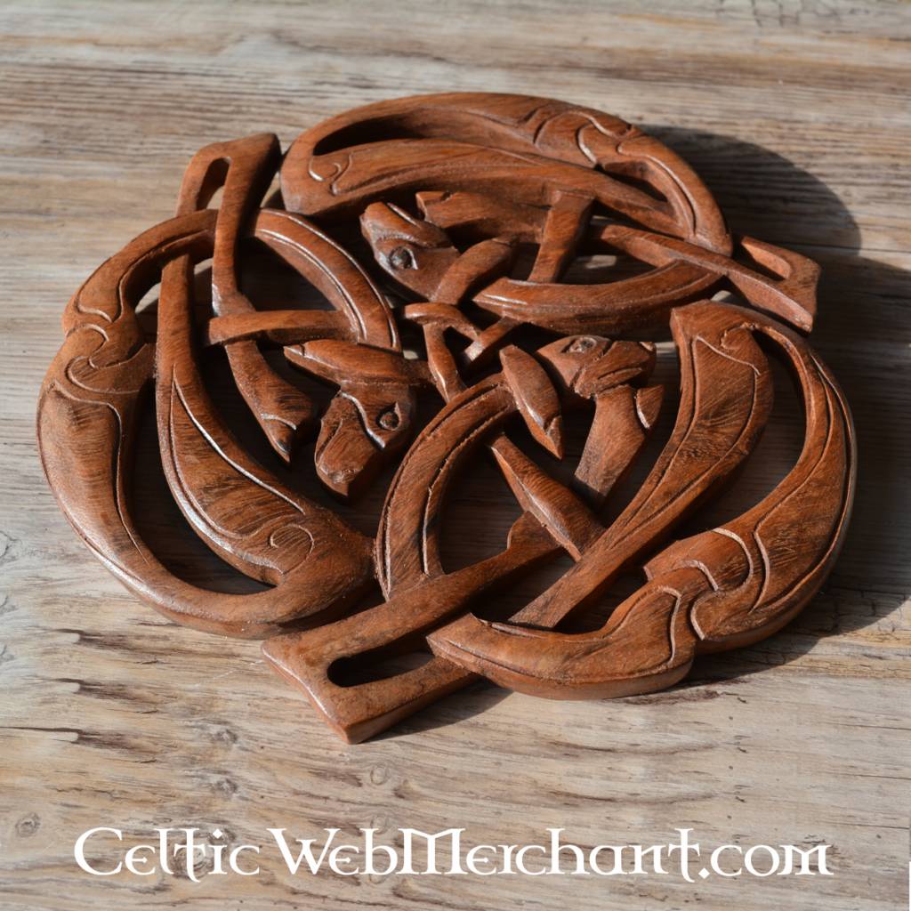 Woodcarving three celtic dogs - CelticWebMerchant.com