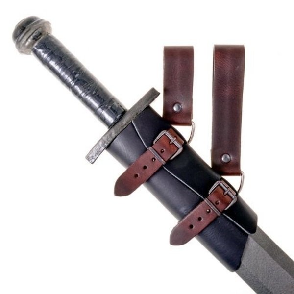 Luxurious leather sword holder, black - CelticWebMerchant.com