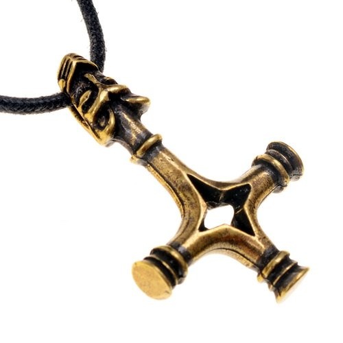 Thor's hammer wolf cross, brass - CelticWebMerchant.com