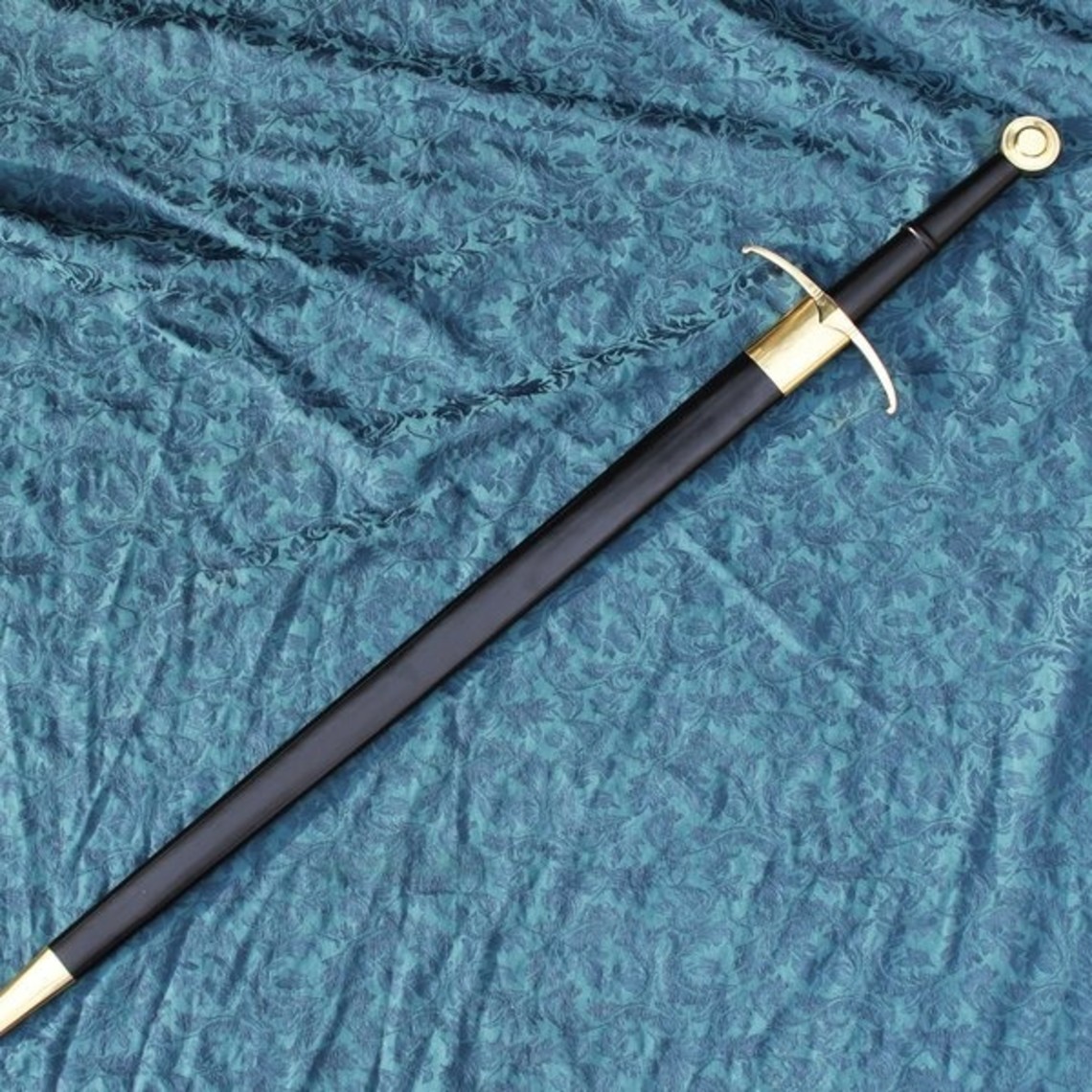 Two-handed knight sword battle-ready with leather scabbard ...