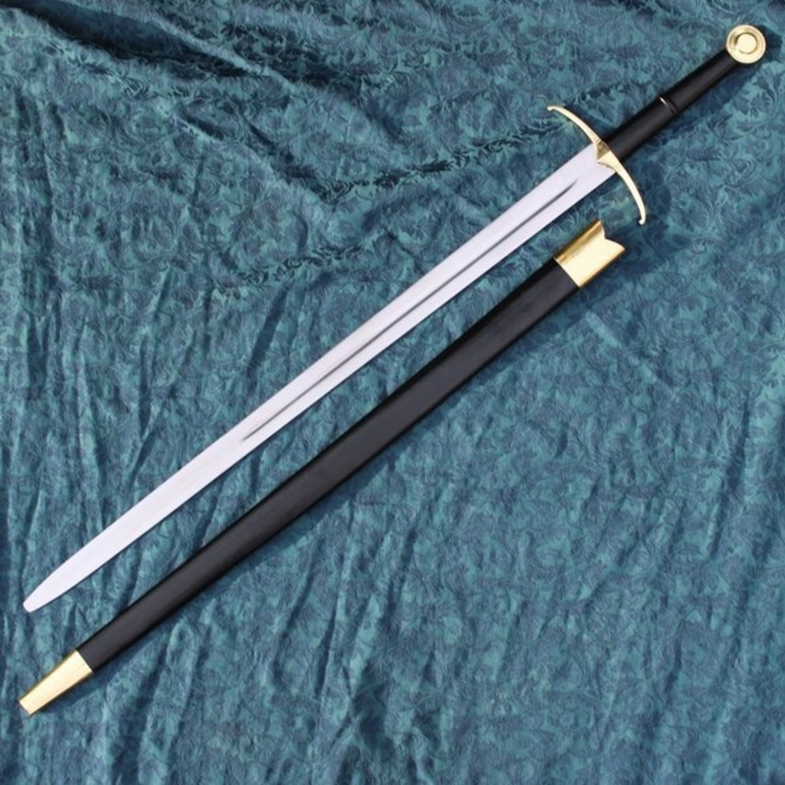 Two-handed knight sword battle-ready with leather scabbard ...