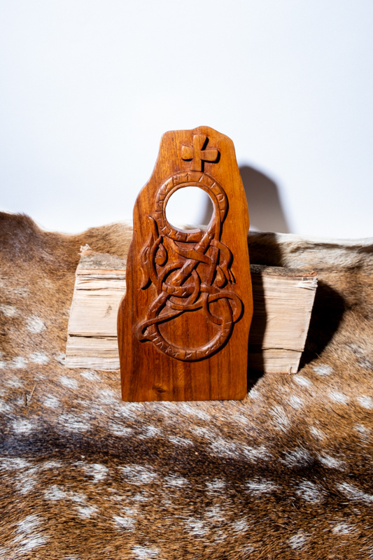 Drinking horn holder Viking dragon with runes - CelticWebMerchant.com