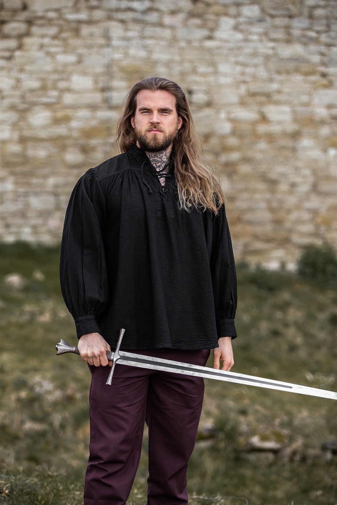 Camicia medievale, nera - CelticWebMerchant.com