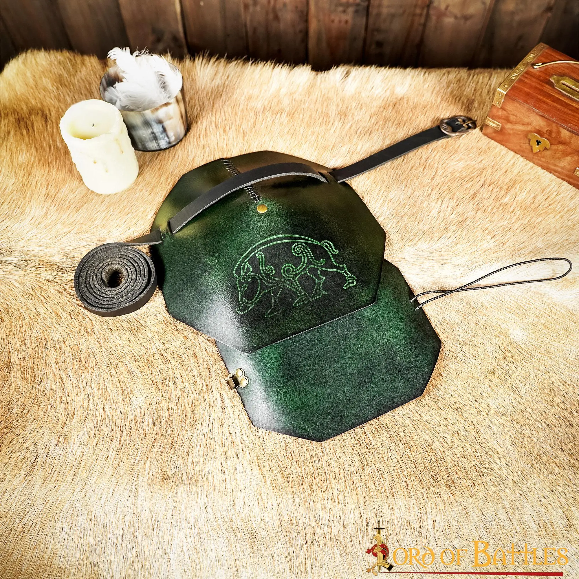 Leather pauldron with Celtic boar - CelticWebMerchant.com