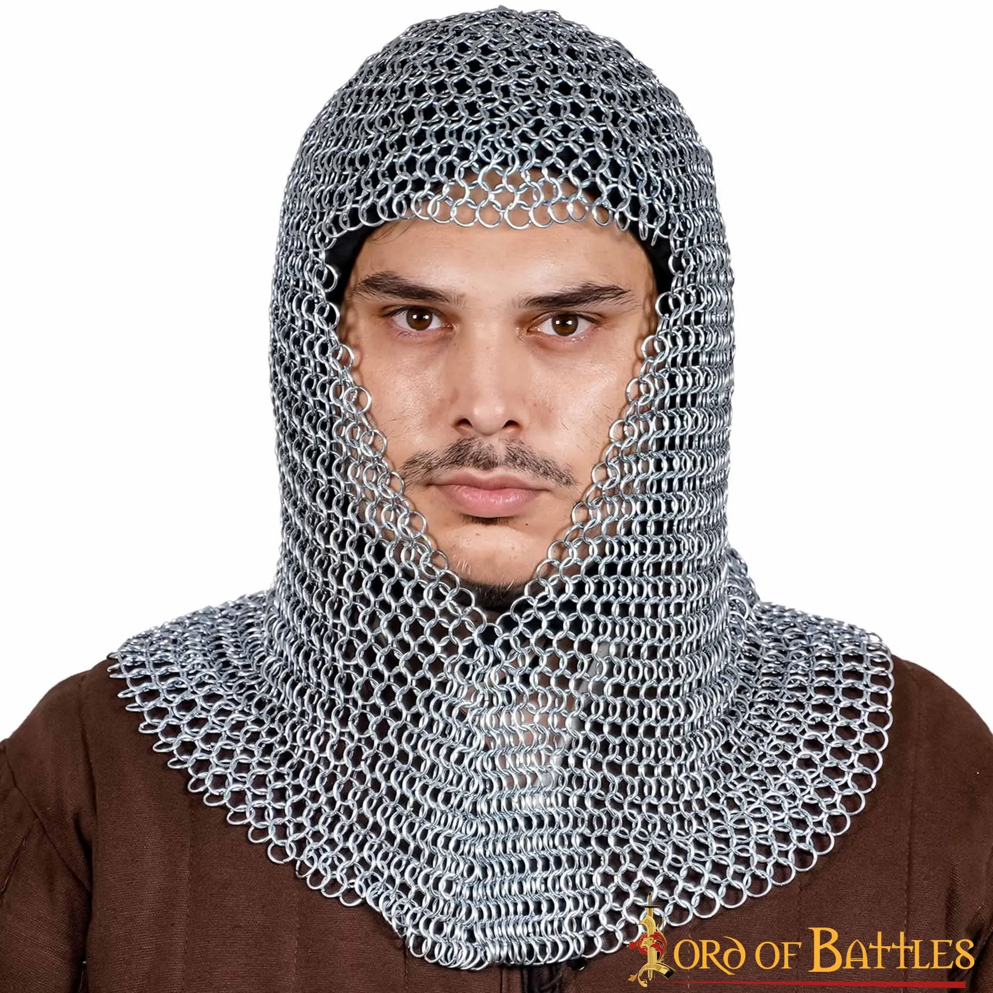 Chainmail coif, galvanized, unriveted round rings - CelticWebMerchant.com
