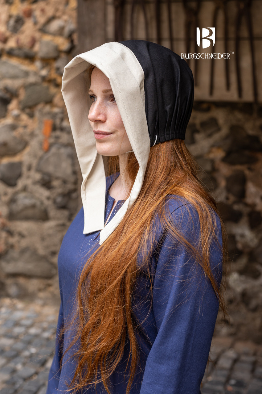 Medieval cap Dagmar, black-cream - CelticWebMerchant.com