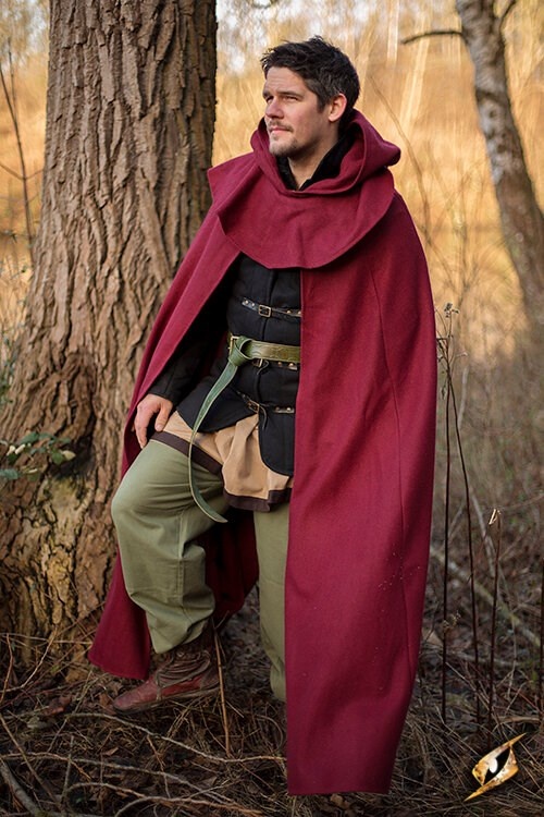Medieval hooded cloak Thomas, red - CelticWebMerchant.com