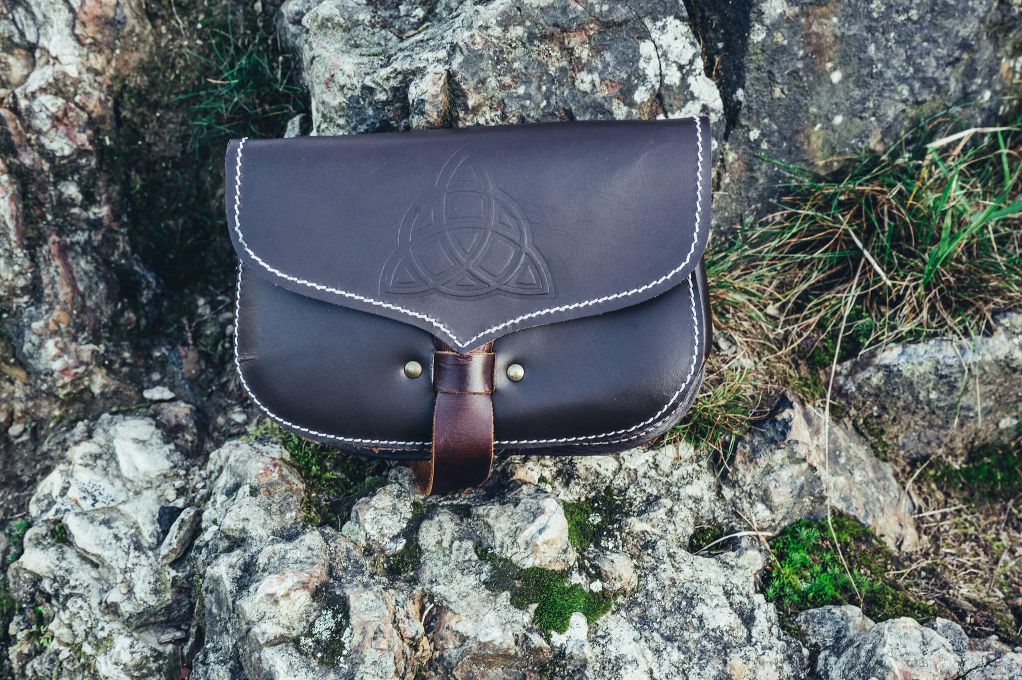Celtic bag triquetra, brown - CelticWebMerchant.com