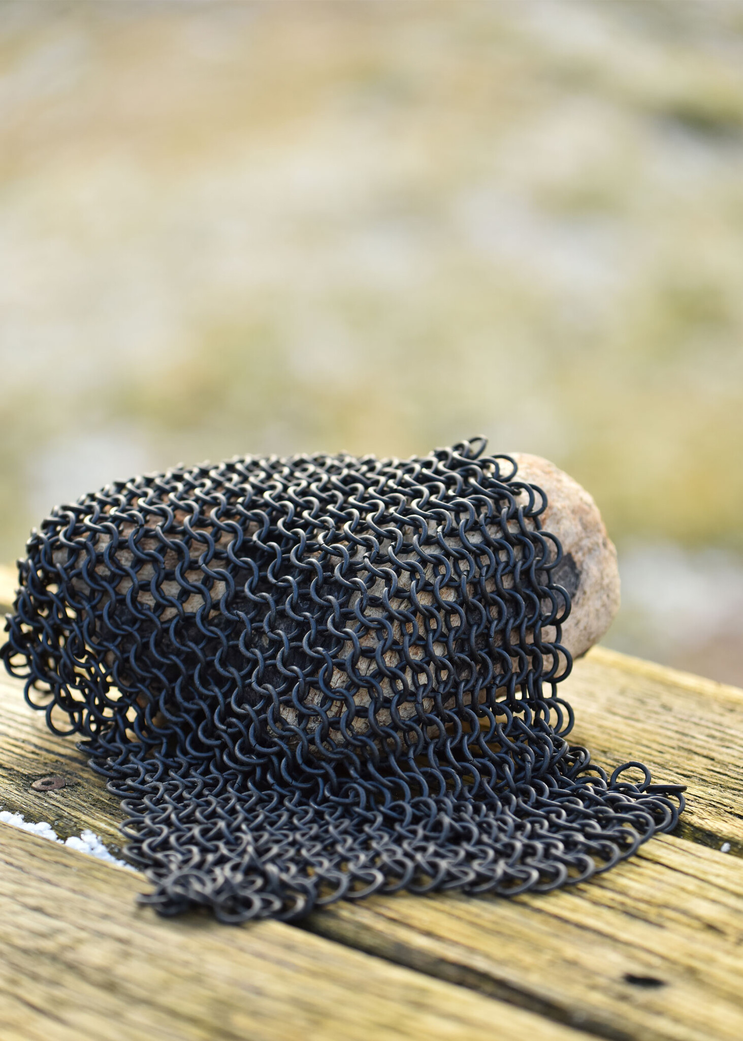 Square piece of chain mail, bronzed, 8 mm - CelticWebMerchant.com