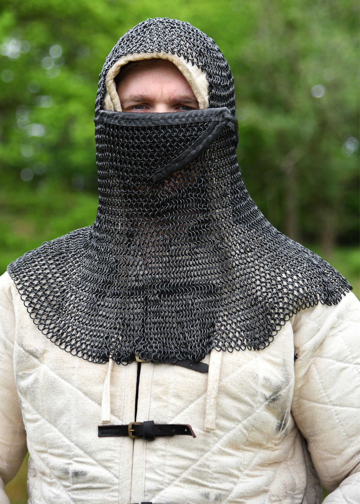 Coif with triangular visor, blackened, 8 mm - CelticWebMerchant.com