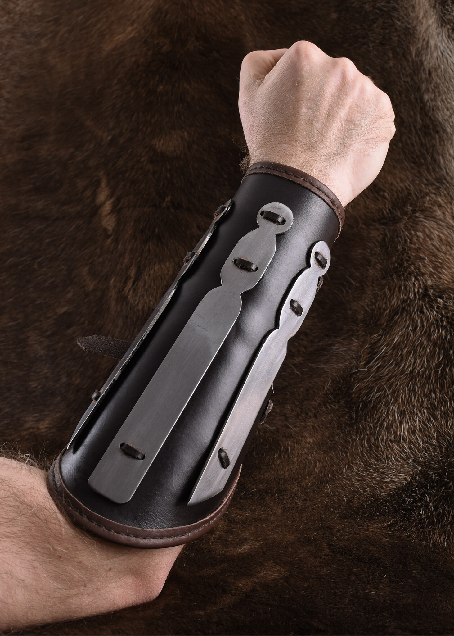 Leather vambrace with metal strips Aerdwulf - CelticWebMerchant.com