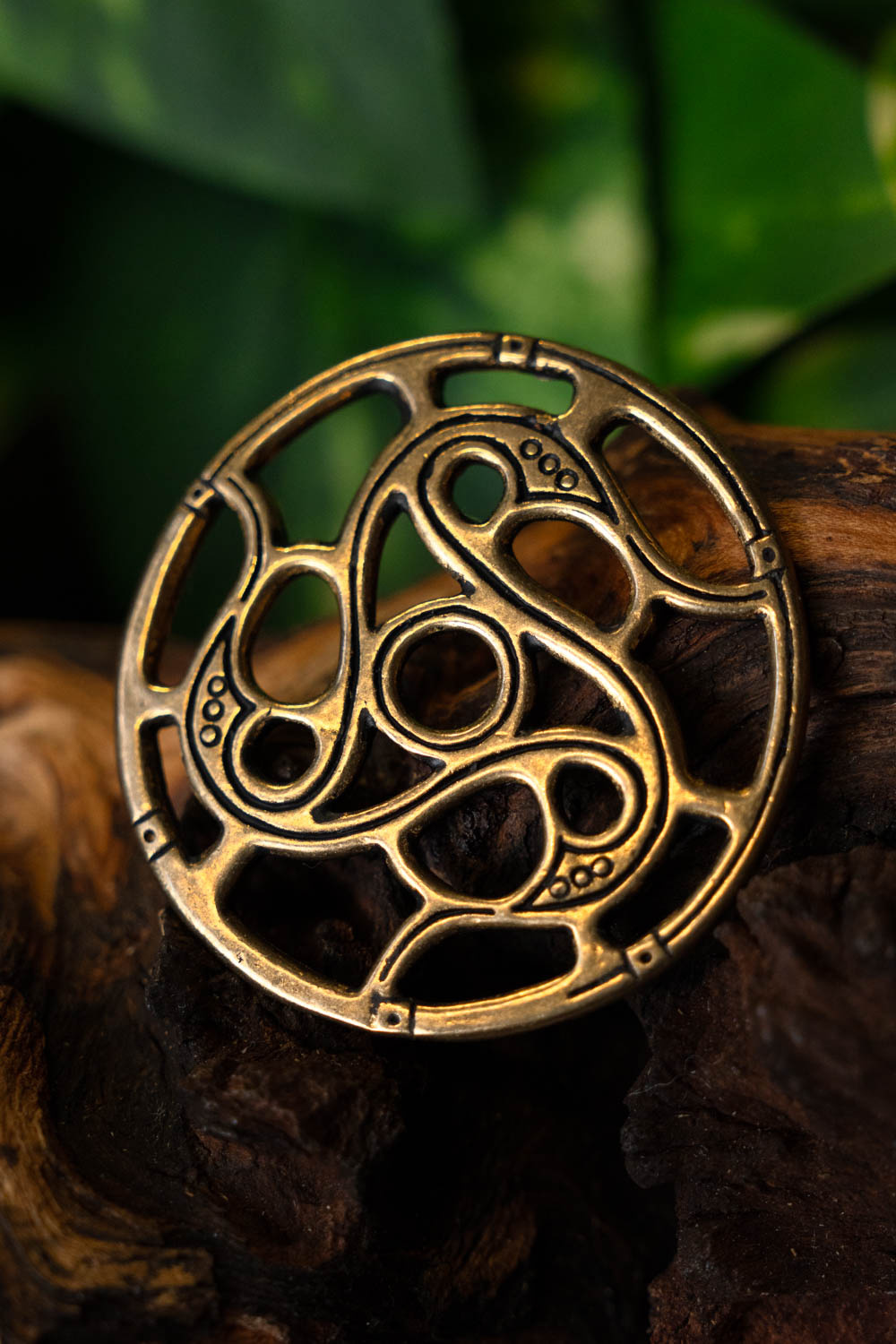 Trisquelion amulette Vendel style bronze - CelticWebMerchant.com