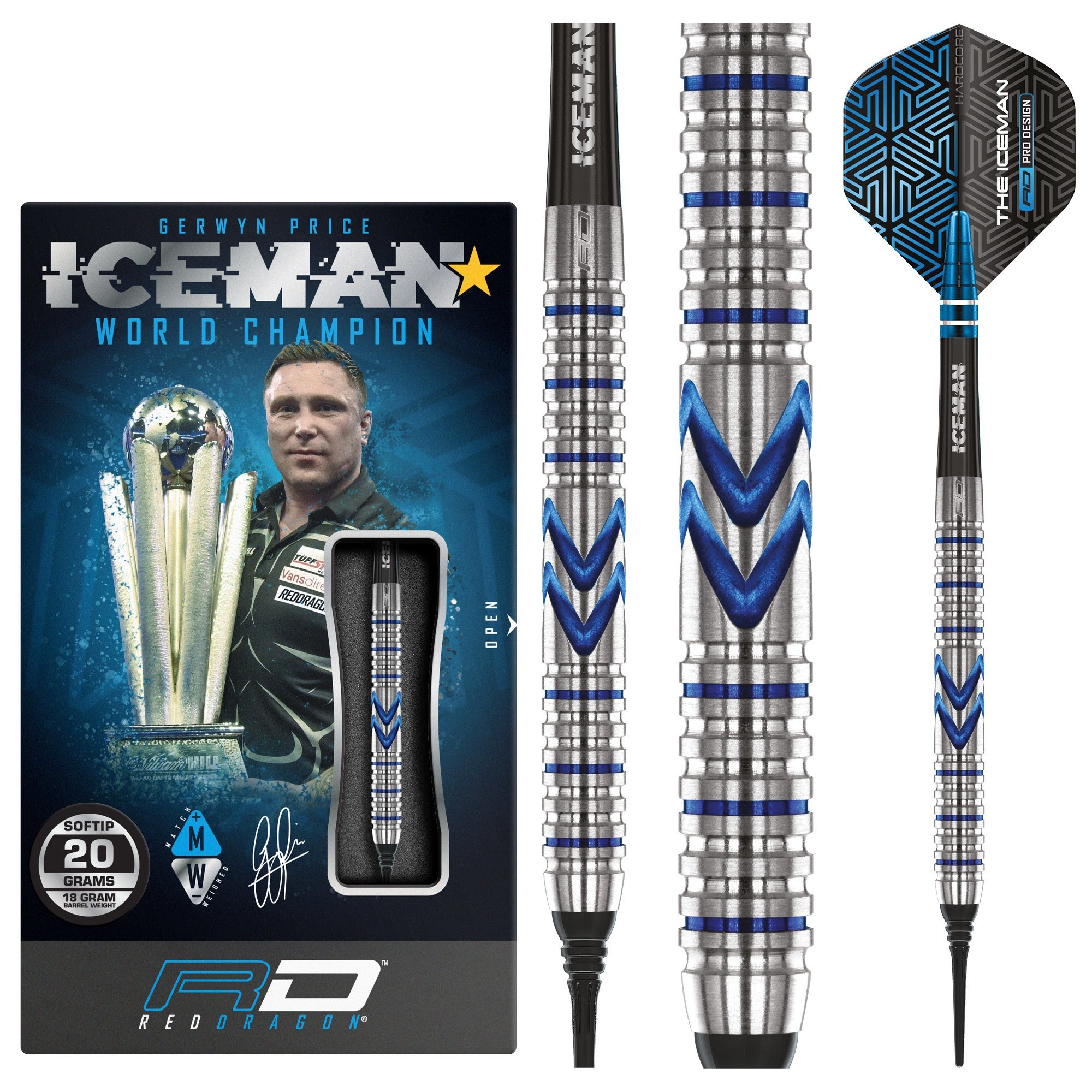 Red Dragon Gerwyn Price Iceman Midnight 90% Soft Tip - Dartshopper.dk