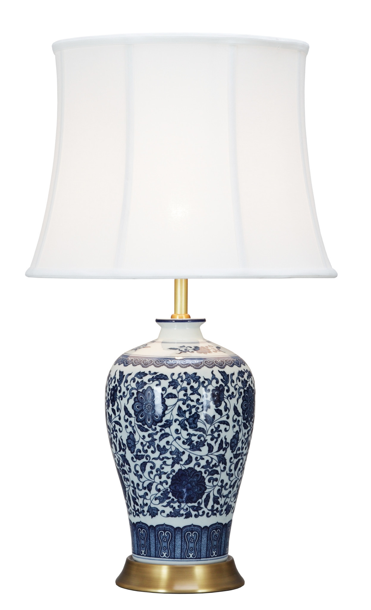 Chinese Table Lamp Classic Lotus Blue Porcelain D38xH65cm - Fine ...