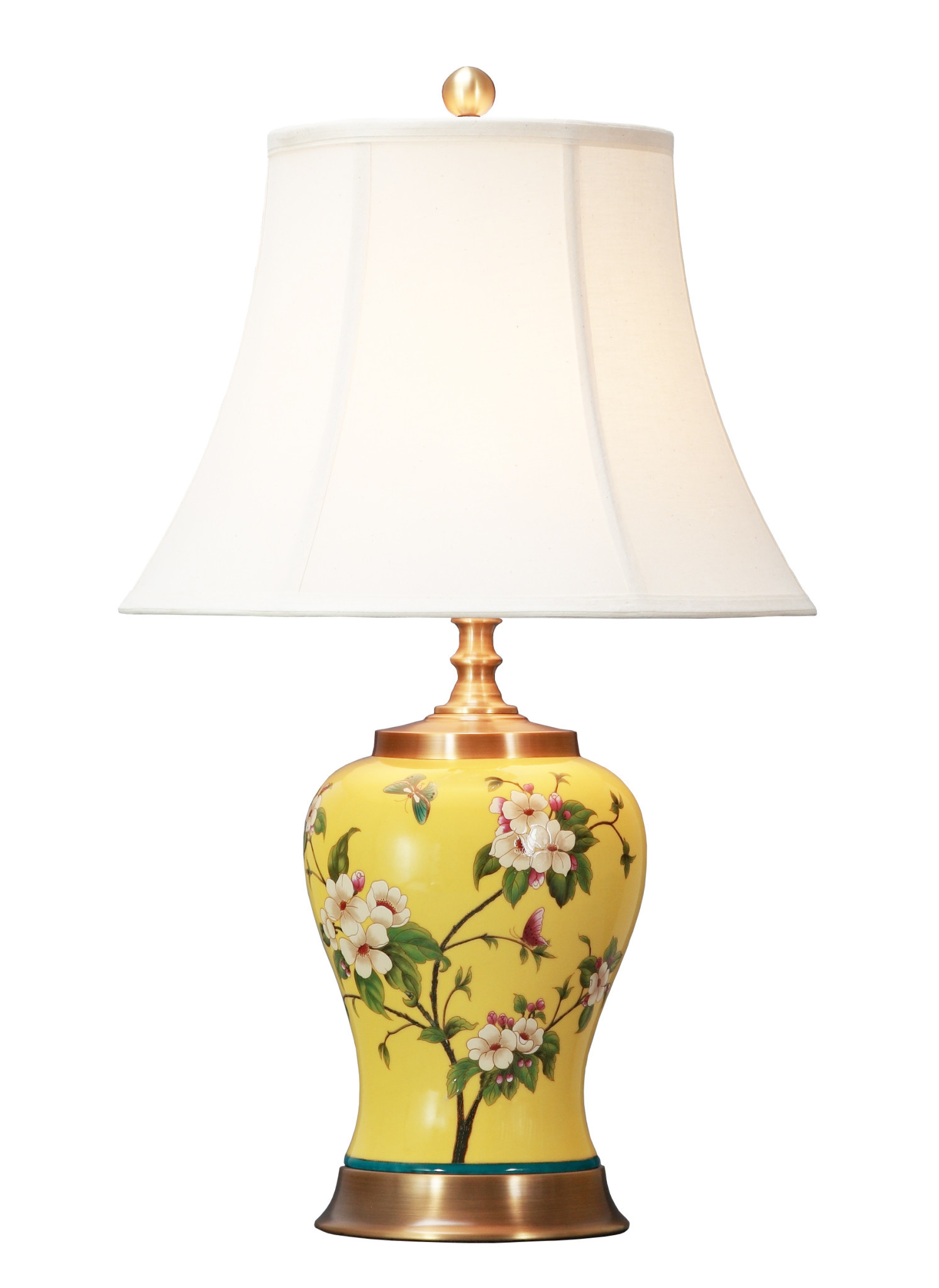 Chinese Table Lamp Porcelain with Lampshade Hand-painted Yellow D41xH6 ...