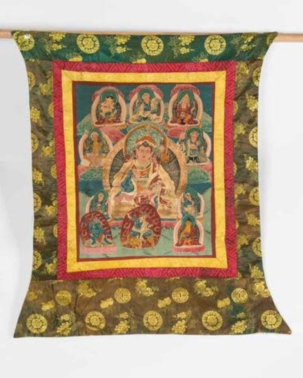Antique Tibetan Thangka Buddha Hand-painted and Embroidered Large W90x ...