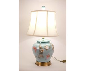 Chinese Table Lamp Turquoise Handpainted Flowers D35xH63cm - Fine ...