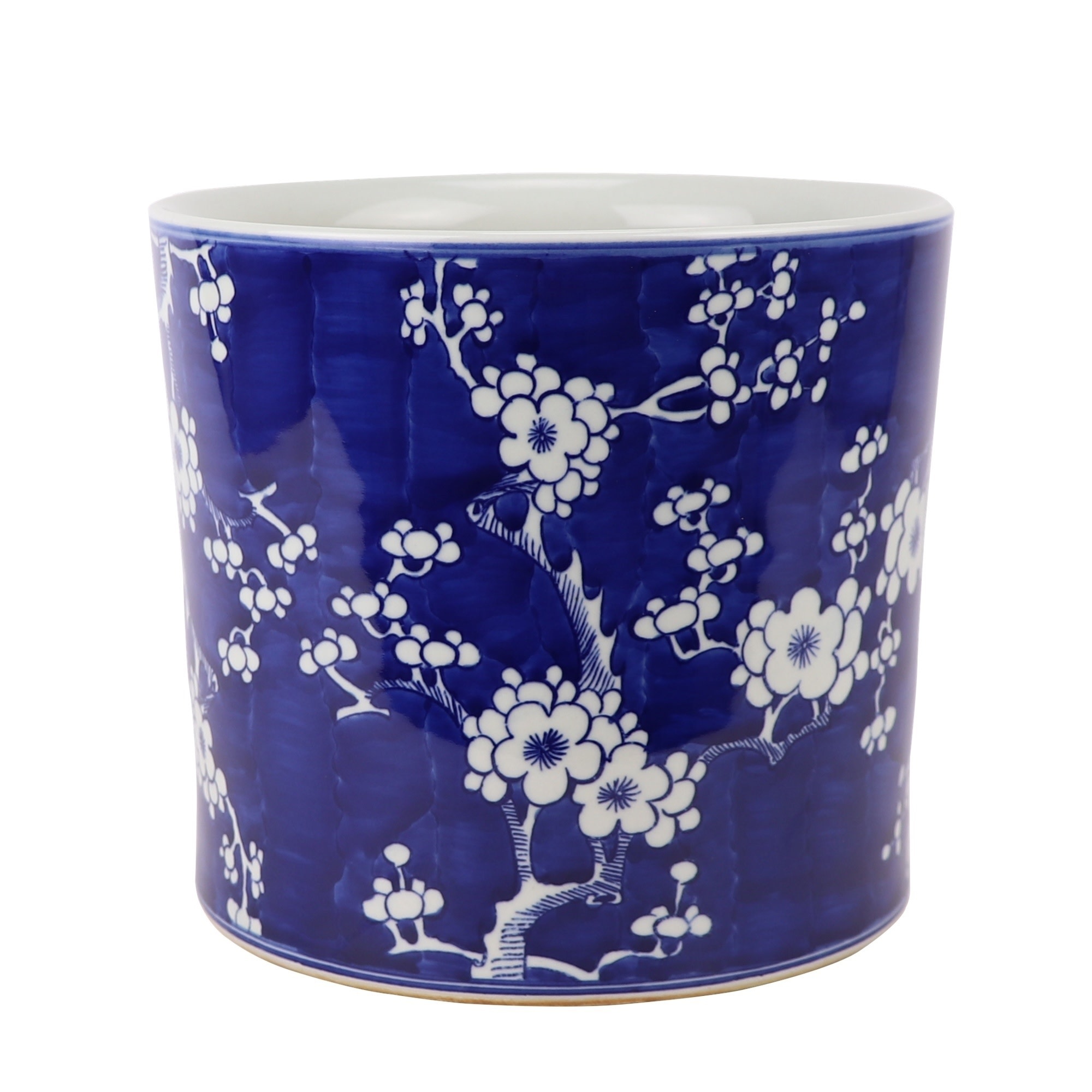 Chinese Flower Pot Blue Handpainted Blossoms D22xH20cm - Fine Asianliving