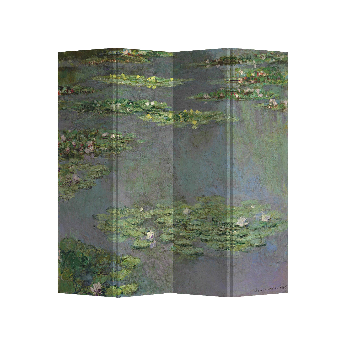 Fine Asianliving Room Divider Privacy Screen 4 Panel Water Lilies ...