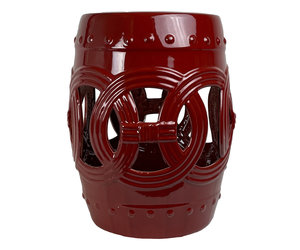 Ceramic Garden Stool D33xH46cm Coin Wine Red - Fine Asianliving