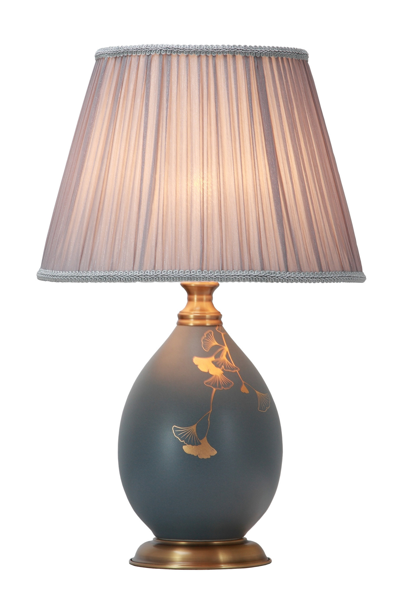 Chinese Table Lamp Porcelain Ginkgo Grey Handpainted D16xH51cm - Fine ...