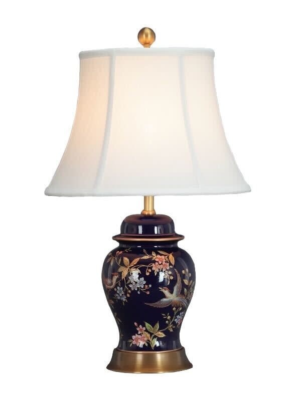 Chinese Table Lamp Porcelain Blue Handpainted D36xH60cm - Fine Asianliving