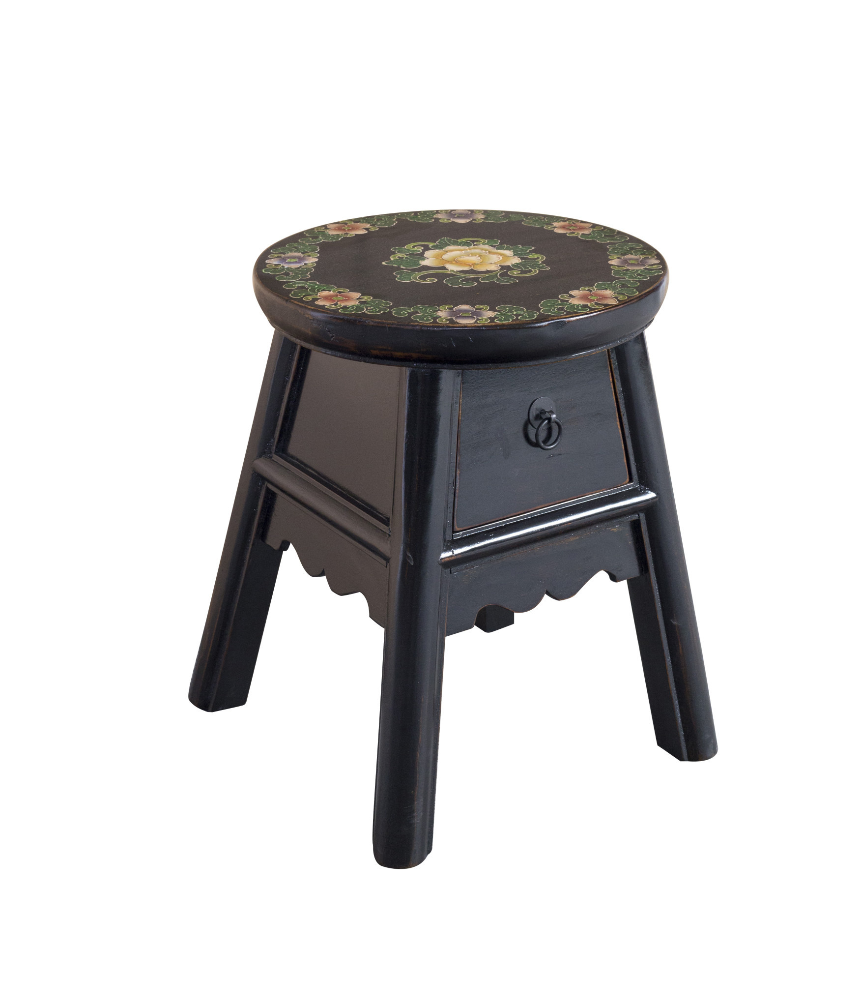Chinese Stool Black Handpainted Tibetan Inspired D32xH41cm - Fine ...