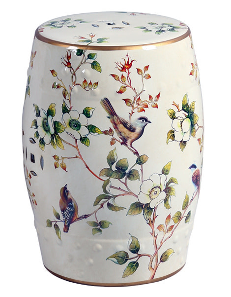 Ceramic Garden Stool White Birds Handmade - Athela D30xH45cm - Fine ...