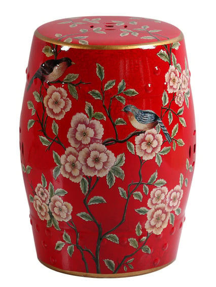 Ceramic Garden Stool Red Flowers Handmade - Aria D30xH45cm - Fine ...