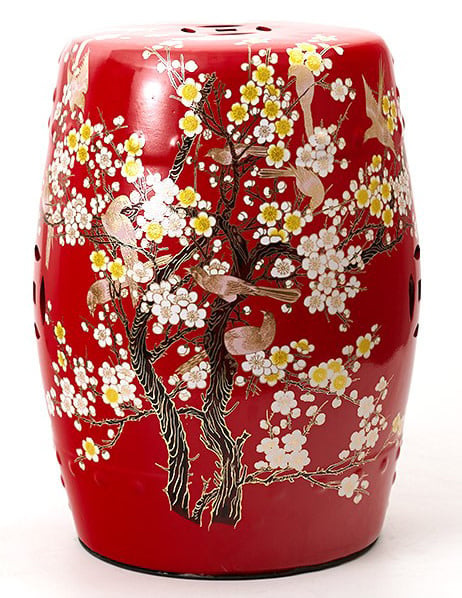 Ceramic Garden Stool Red Blossoms Handmade - Ayumi D30xH45cm - Fine ...