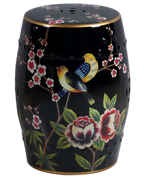 Ceramic Garden Stool Black Birds Handmade - Orion D30xH45cm - Fine ...