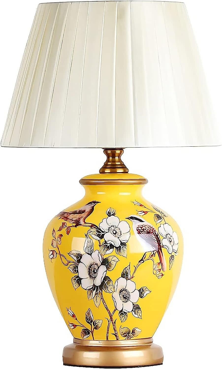 Chinese Table Lamp Porcelain Yellow Magnolia Handmade - Genna D30xH48cm ...
