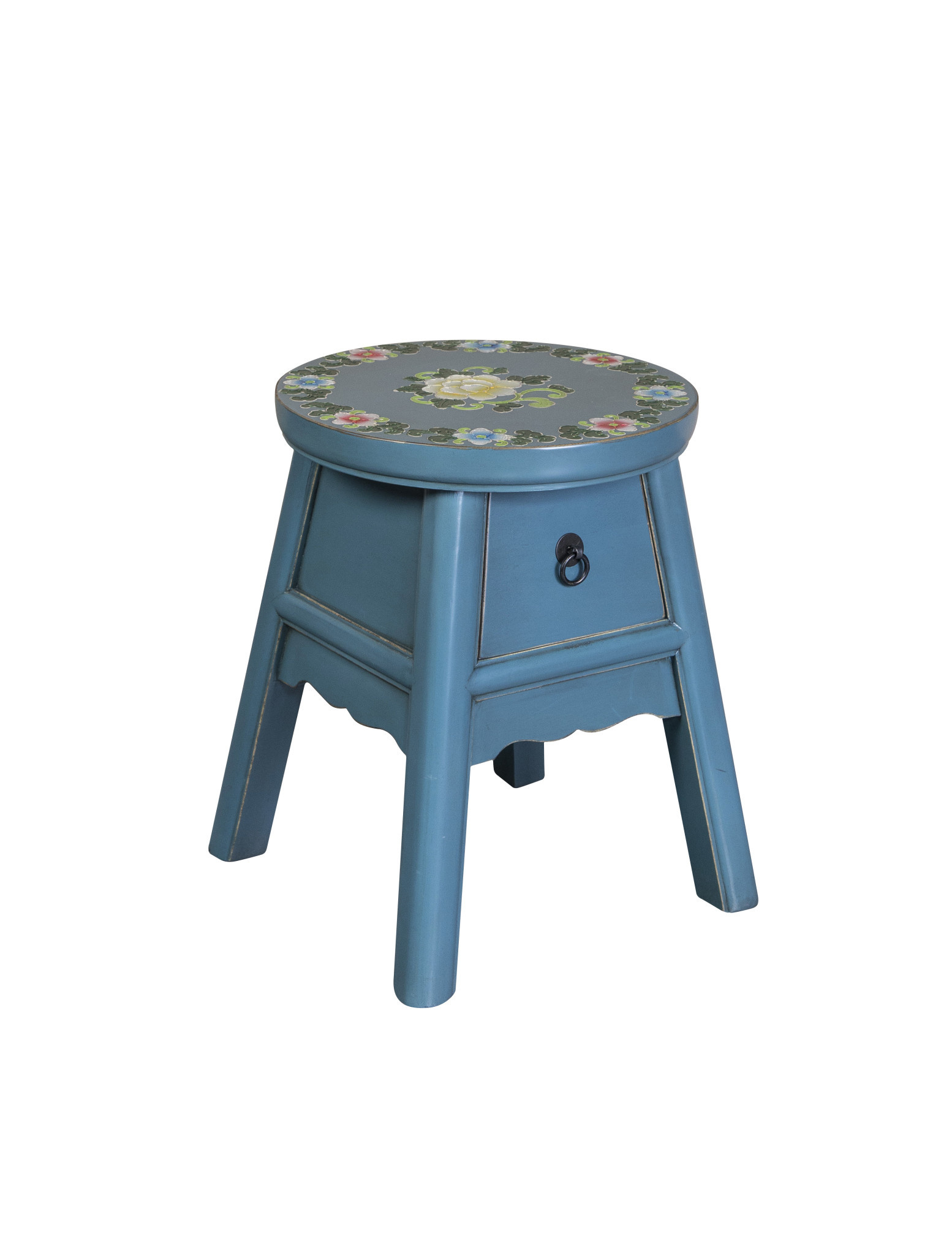 Chinese Stool Blue Handpainted Tibetan Inspired D32xH41cm - Fine ...