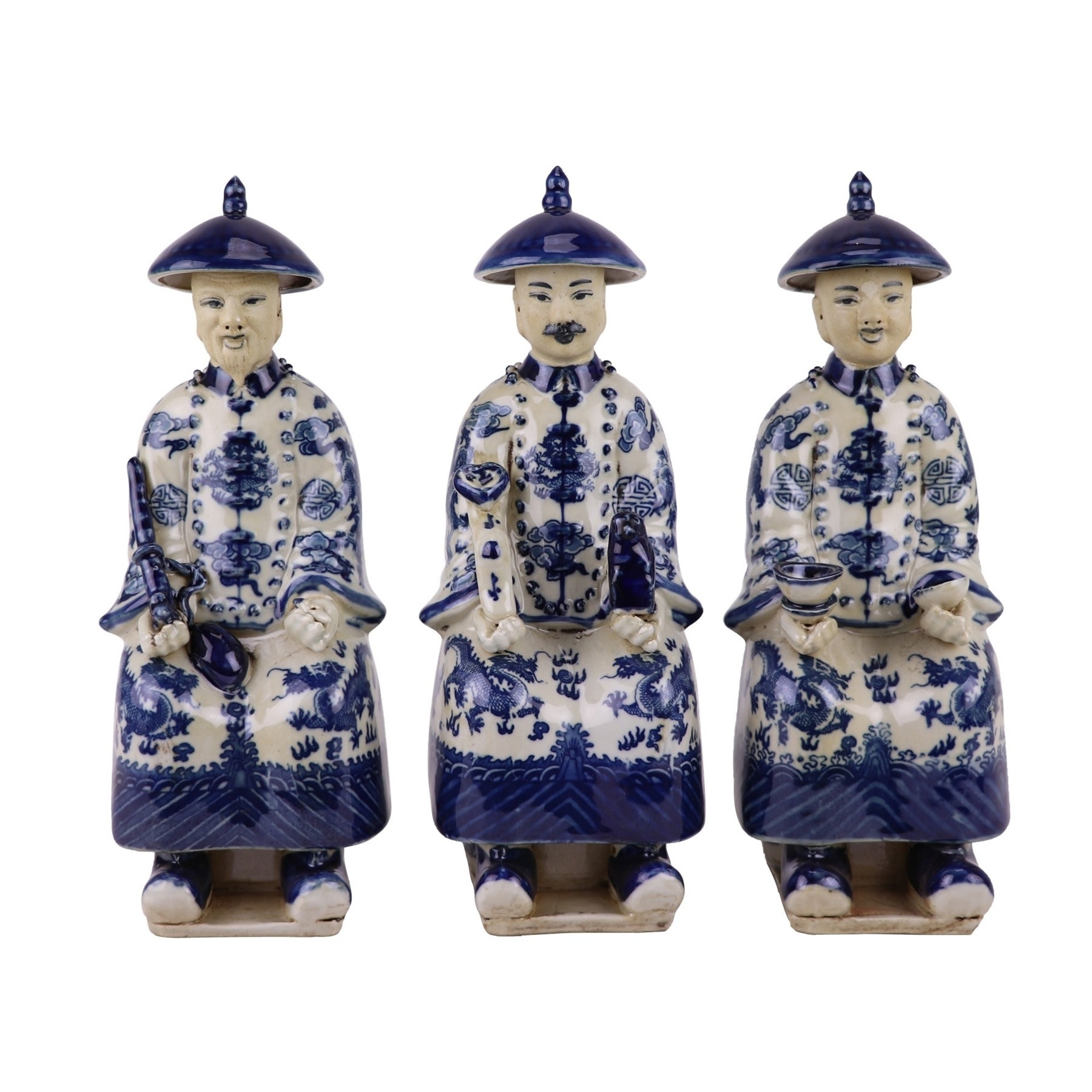Figurine en Porcelaine Empereur Assis Chinois Trois Générations Bleu ...