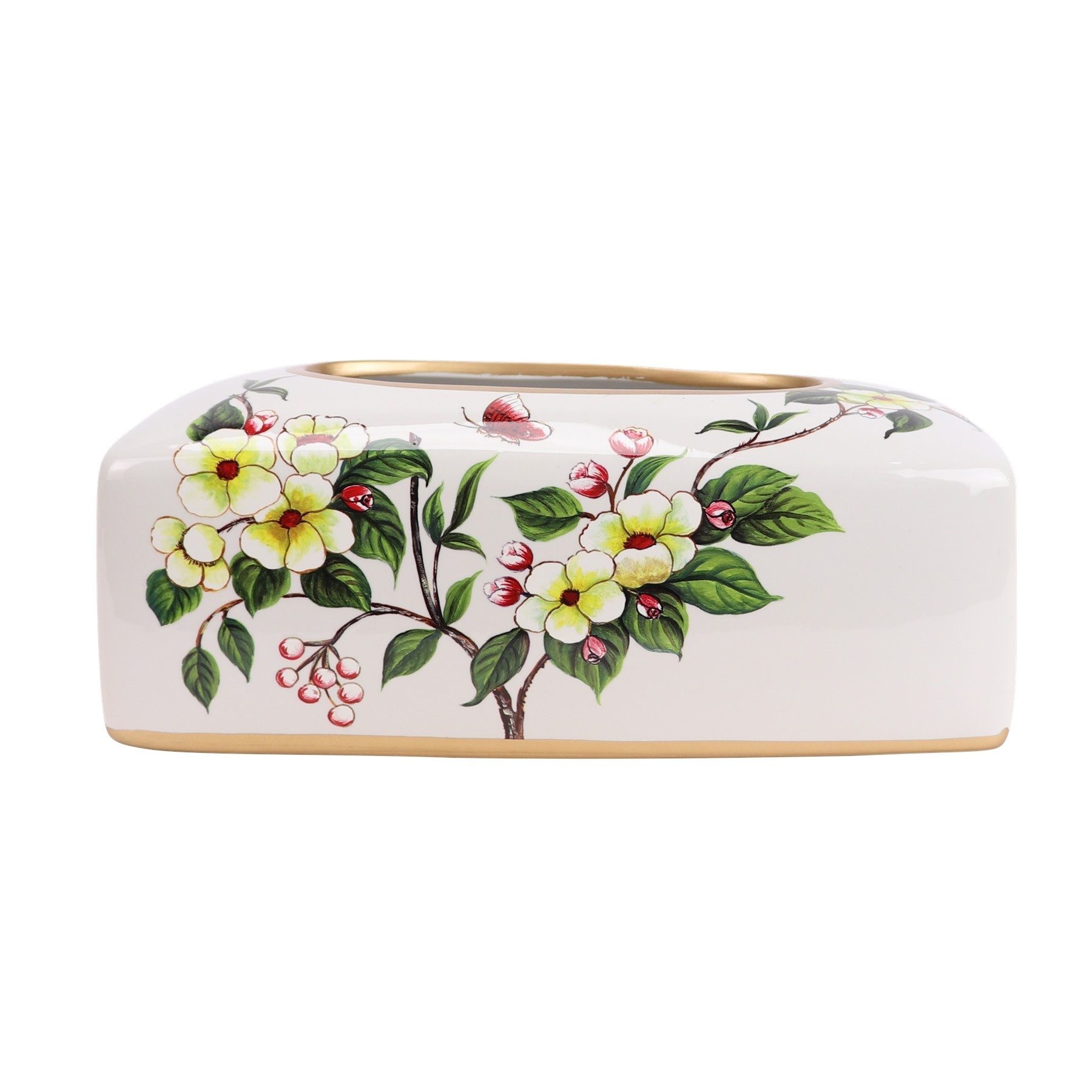 Chinese Tissue Box Porcelain White Flowers W23xD9xH14cm - Fine Asianliving