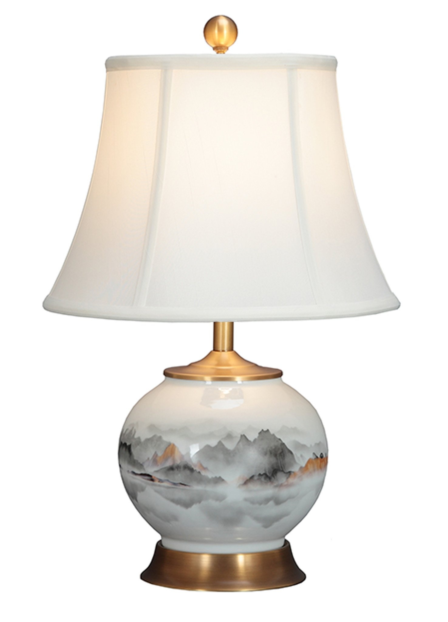 Chinese Table Lamp Porcelain with Lampshade White Mountains Hand ...