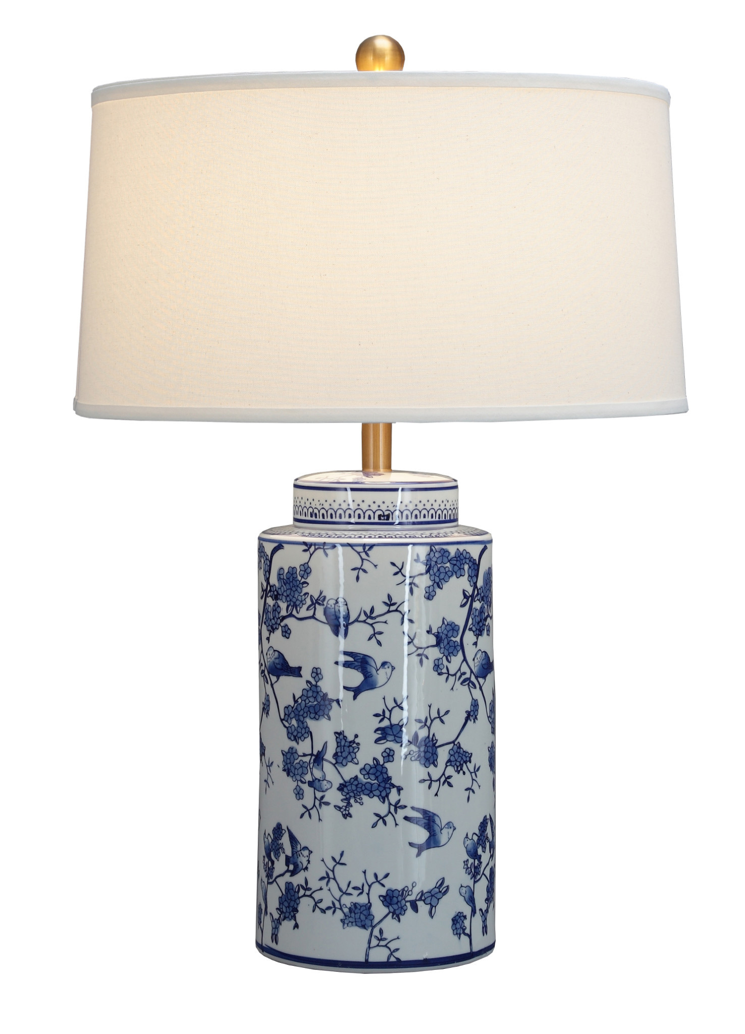 Chinese Table Lamp Porcelain with Lampshade Blue White Birds Hand ...