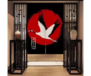 Japanese Noren Crane Red Sun W80xH130cm - Fine Asianliving
