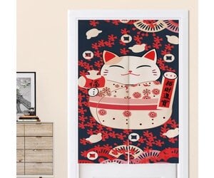 Japanese Noren Lucky Cat Red W80xH130cm - Fine Asianliving