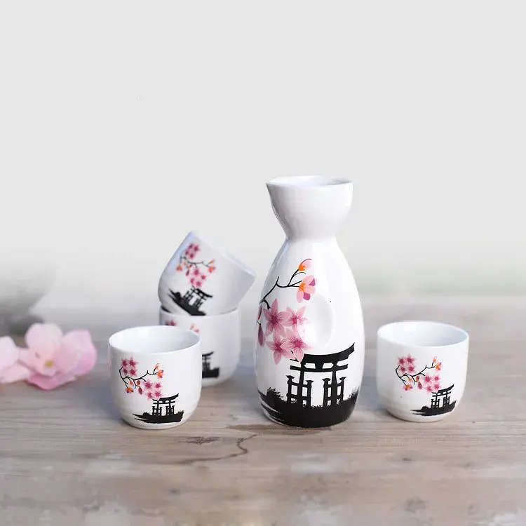 Sake Set Giftbox Japanese Temple Sakura Handmade - Jinja Set/5 - Fine ...