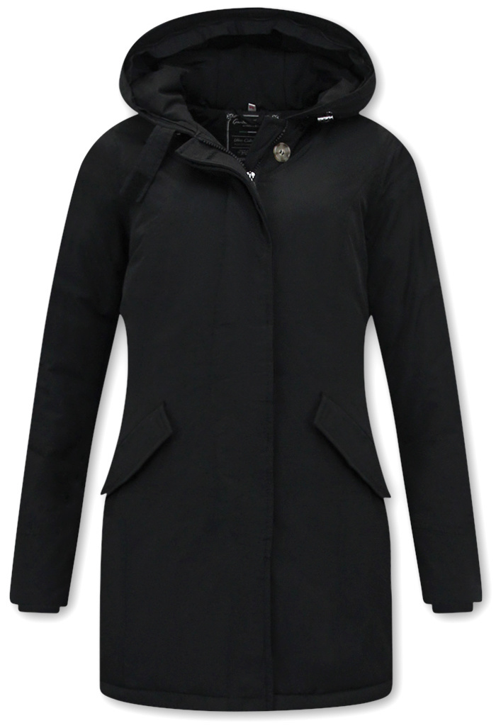 Getailleerde Winterjas Dames met Capuchon Zwart | - Onlinewinterjas.nl