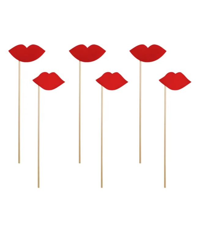 PartyDeco Props Lippen | Rood | 6 stuks - Feestdeco