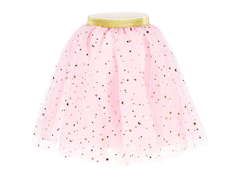 PartyDeco Prinsessen rok lichtroze met gouden sterretjes - Feestdeco