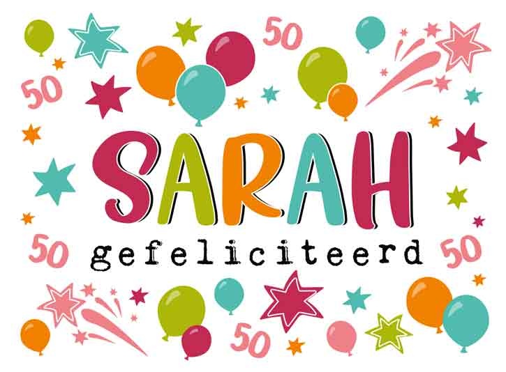 Wenskaart | Sarah Gefeliciteerd - Feestdeco
