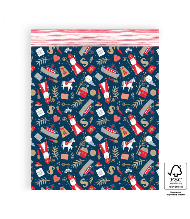 Sint Cadeauzakjes | Pakjesavond Blauw / Strepen donker rood | 27 x 34 ...