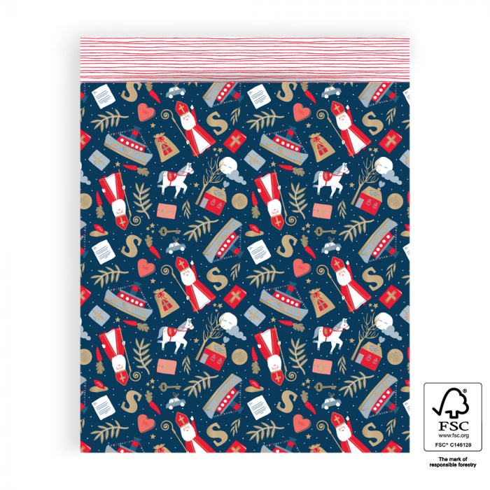 Sint Cadeauzakjes | Pakjesavond Blauw / Strepen donker rood | 27 x 34 ...