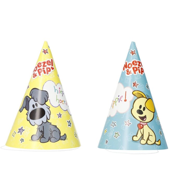Folat Party hats - Woezel and Pip - 15,5 cm - 6 stuks - Feestdeco