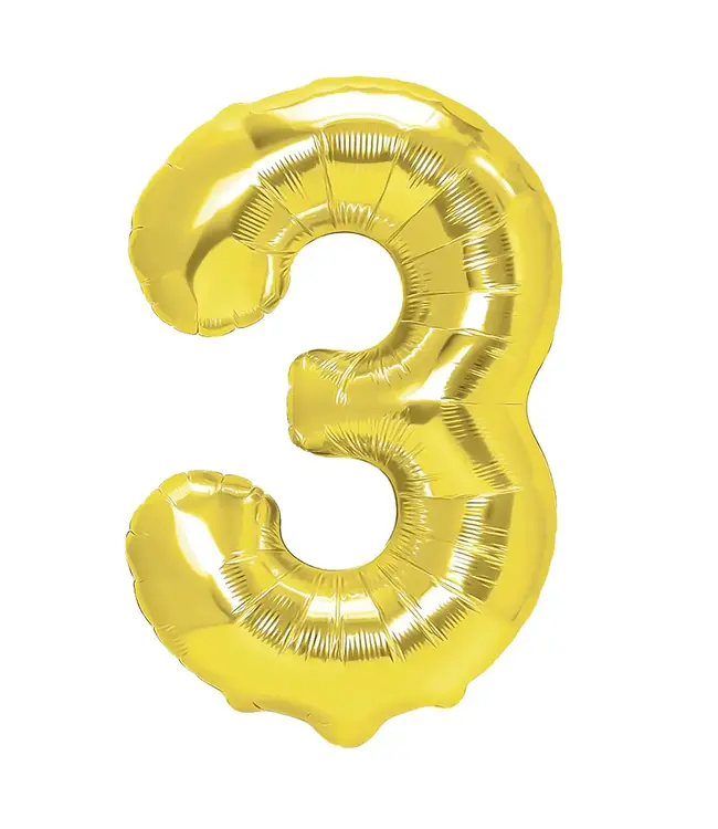 PartyPal Cijferballon 3 goud | 100 cm - Feestdeco