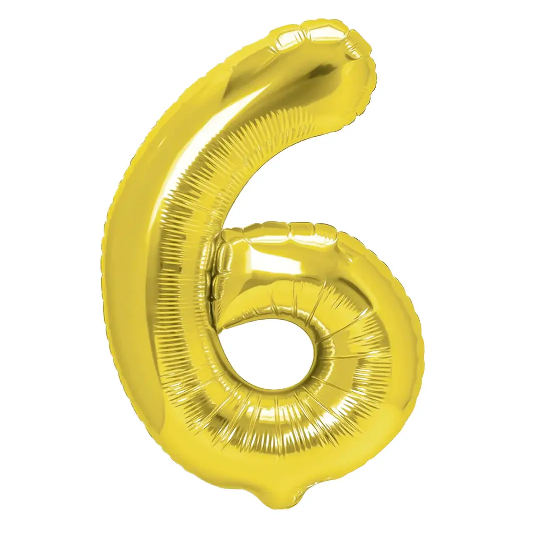 PartyPal Cijferballon 6 Goud | 100 cm - Feestdeco