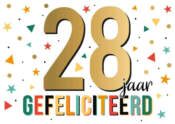 Artige Wenskaart | 28 jaar gefeliciteerd - Feestdeco